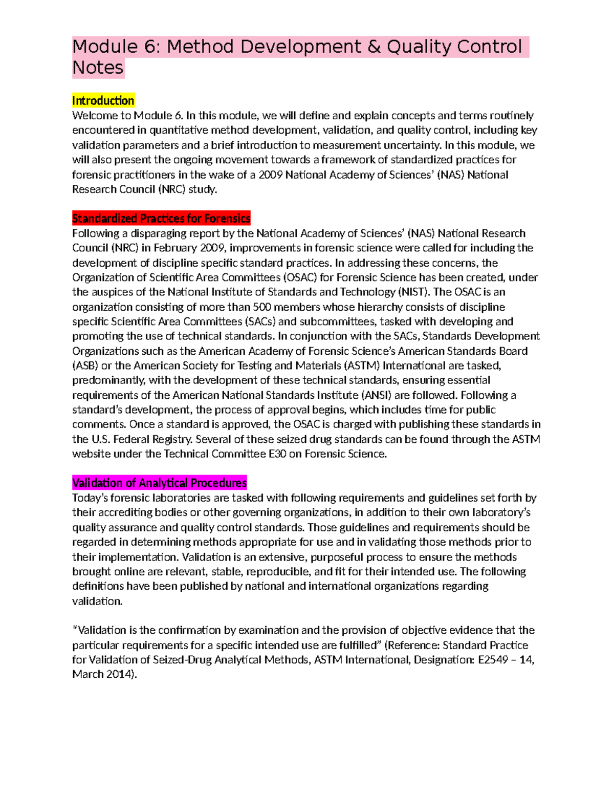 Method Development & Quality Control in Forensic Science (Module 6 ...
