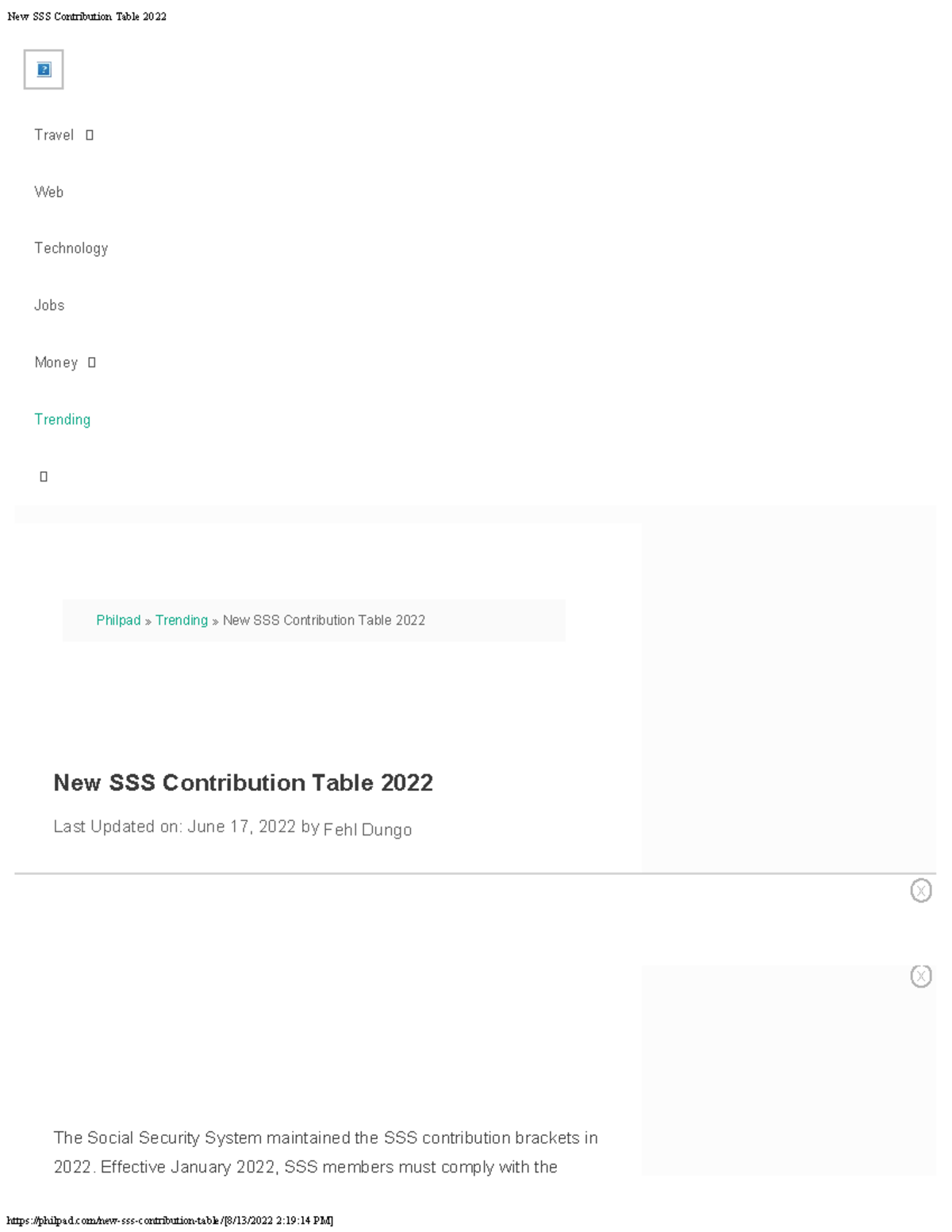 Updated SSS Contribution Table 2022: Key Changes and Guidelines - Studocu