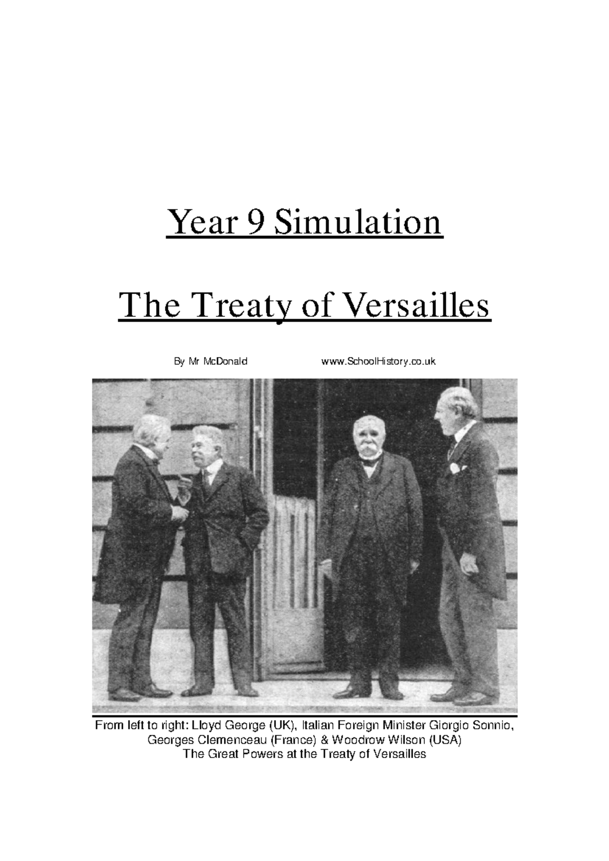 Year 9 Treaty of Versailles Simulation Guide - Studocu