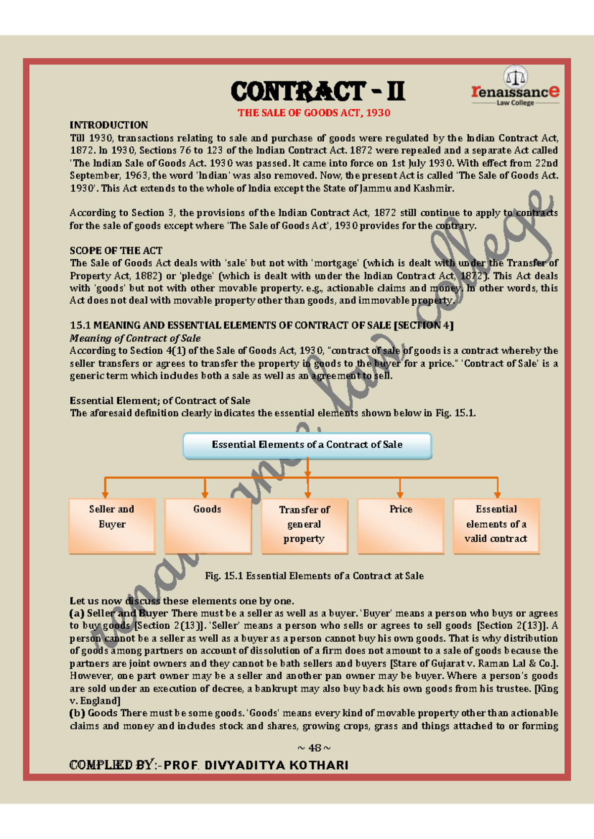 CONTRACT II: Sale of Goods Act, 1930 - Comprehensive Overview - Studocu