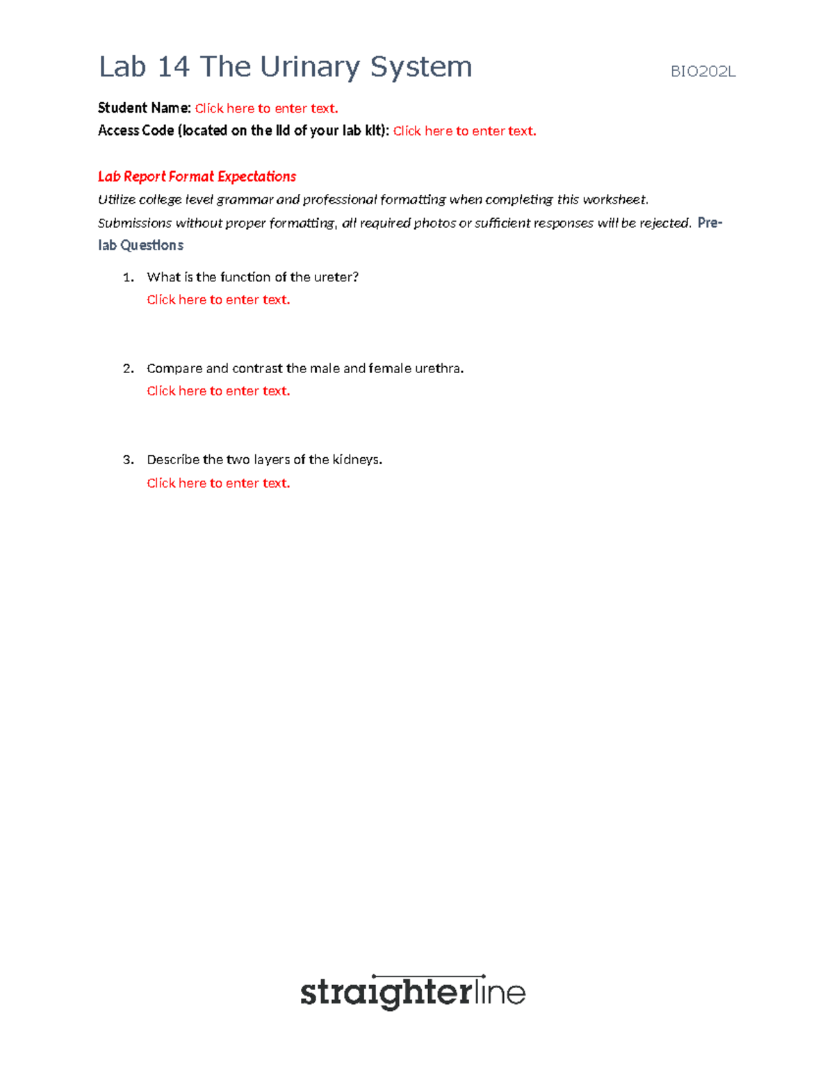 BIO202 Lab 14 - Urinary System and Filtration Experiments Report - Studocu