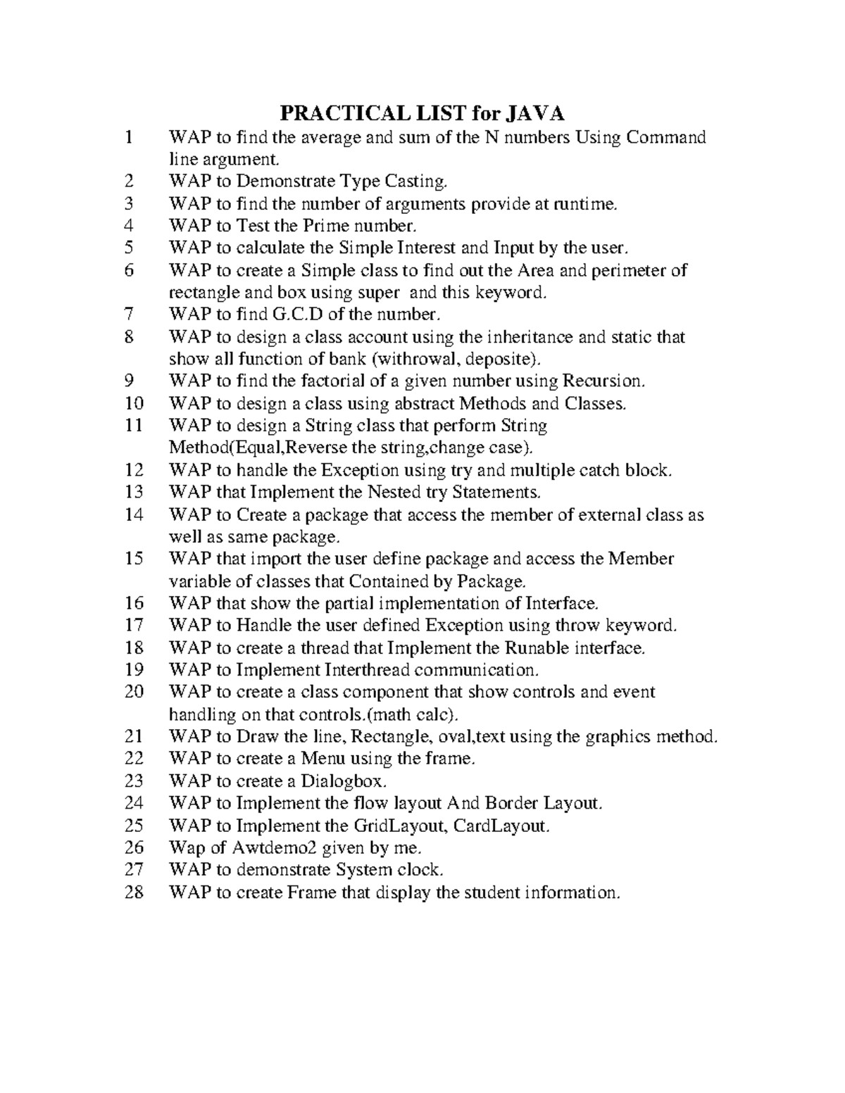 Java (University of Mumbai) Core Practical Lab Exercises and Solutions ...