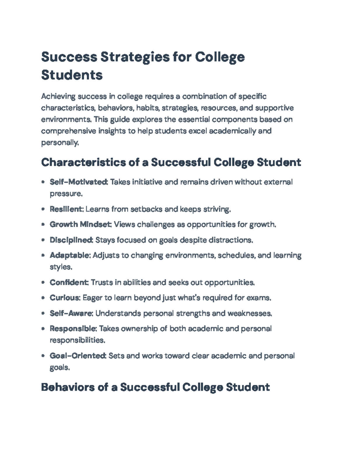 Success Strategies for College Students: Essential Components to Excel ...