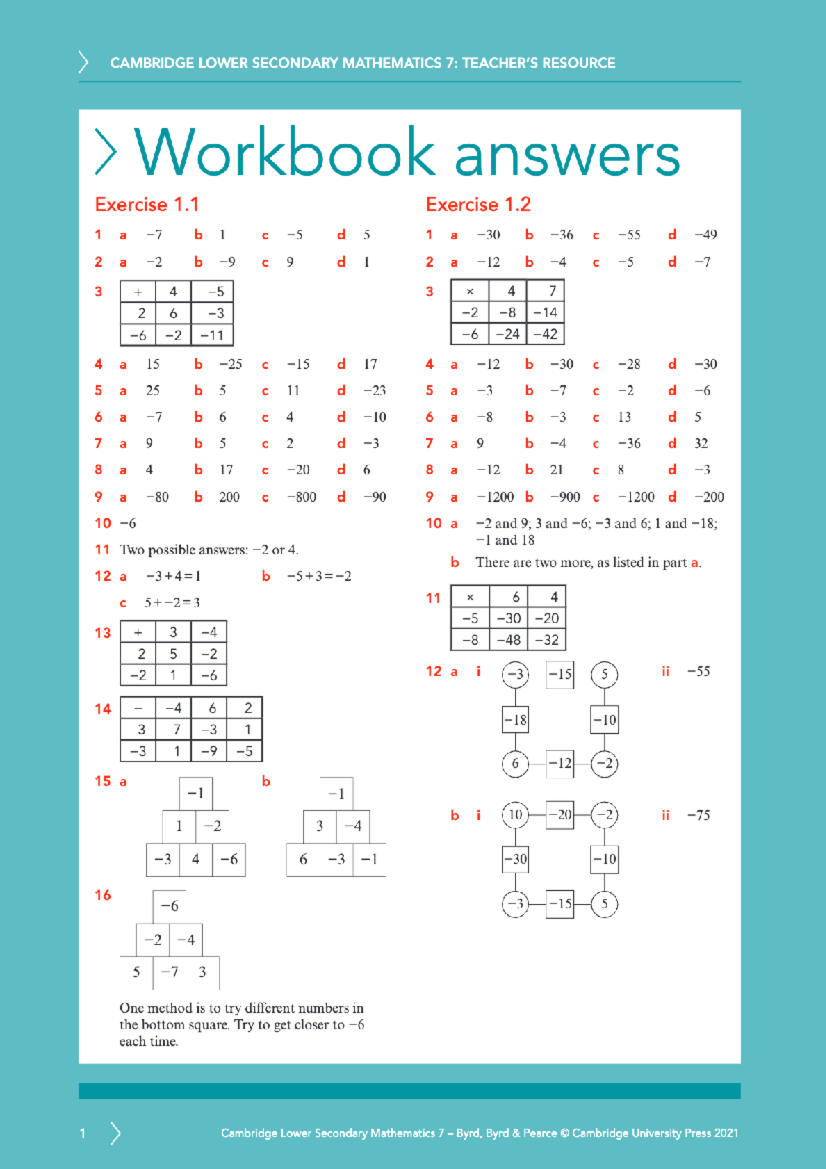 LS Maths 7 Resource Workbook Answers: Exercises and Solutions - Studocu