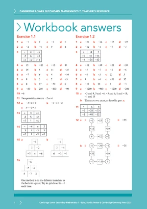 LS Maths 7 workbook answers - CAMBRIDGE LOWER SECONDARY MATHEMATICS 7: RESOURCE Workbook answers ...