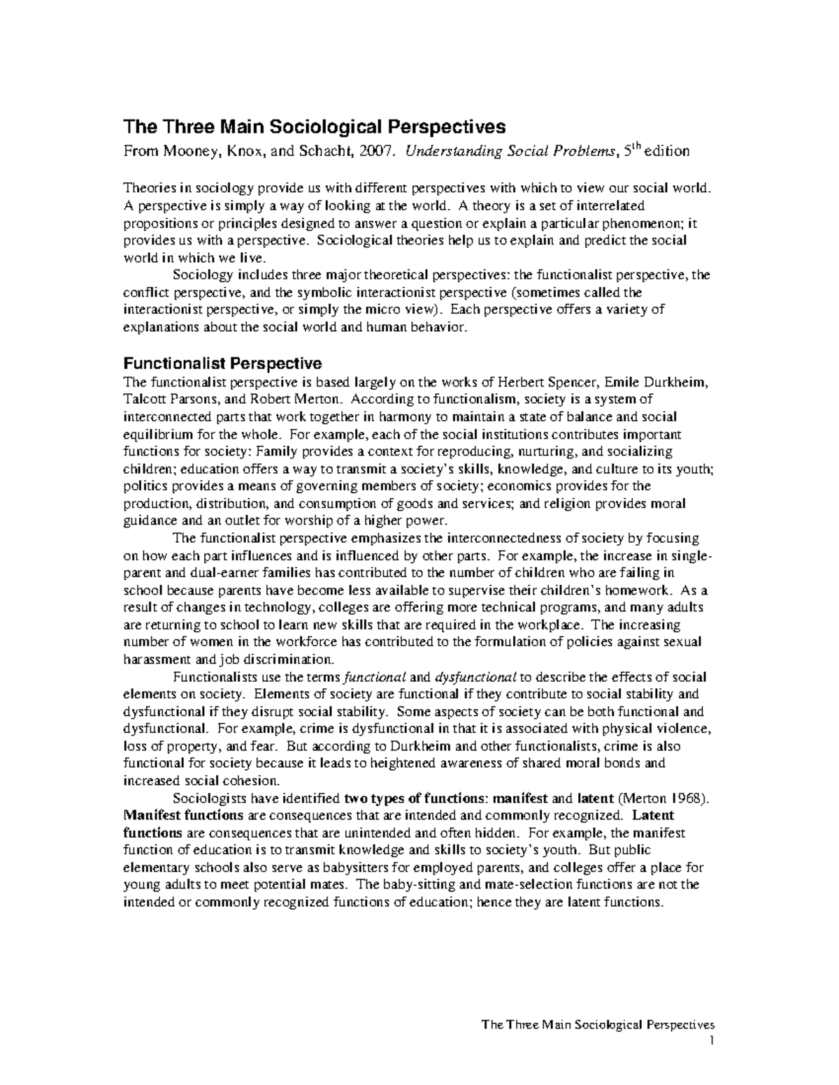 Sociological Perspectives: Understanding Functionalism, Conflict ...