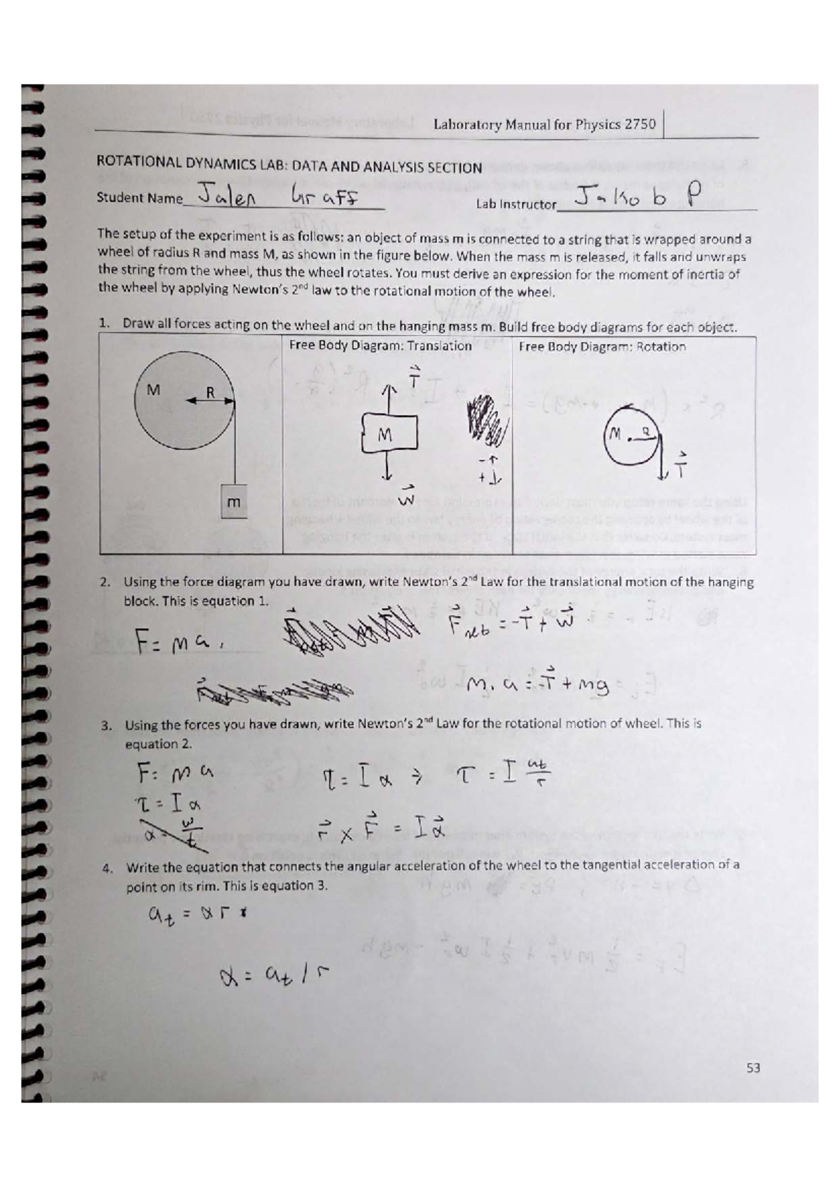 Physics 2750 Lab Manual: Rotational Dynamics Data & Analysis - Studocu