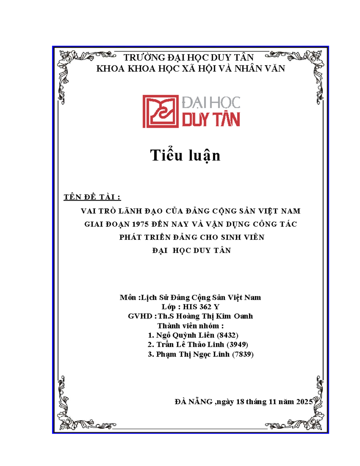 HIS 362 Y: Vai Trò Lãnh Đạo Của Đảng CSVN Từ 1975 Đến Nay - Studocu