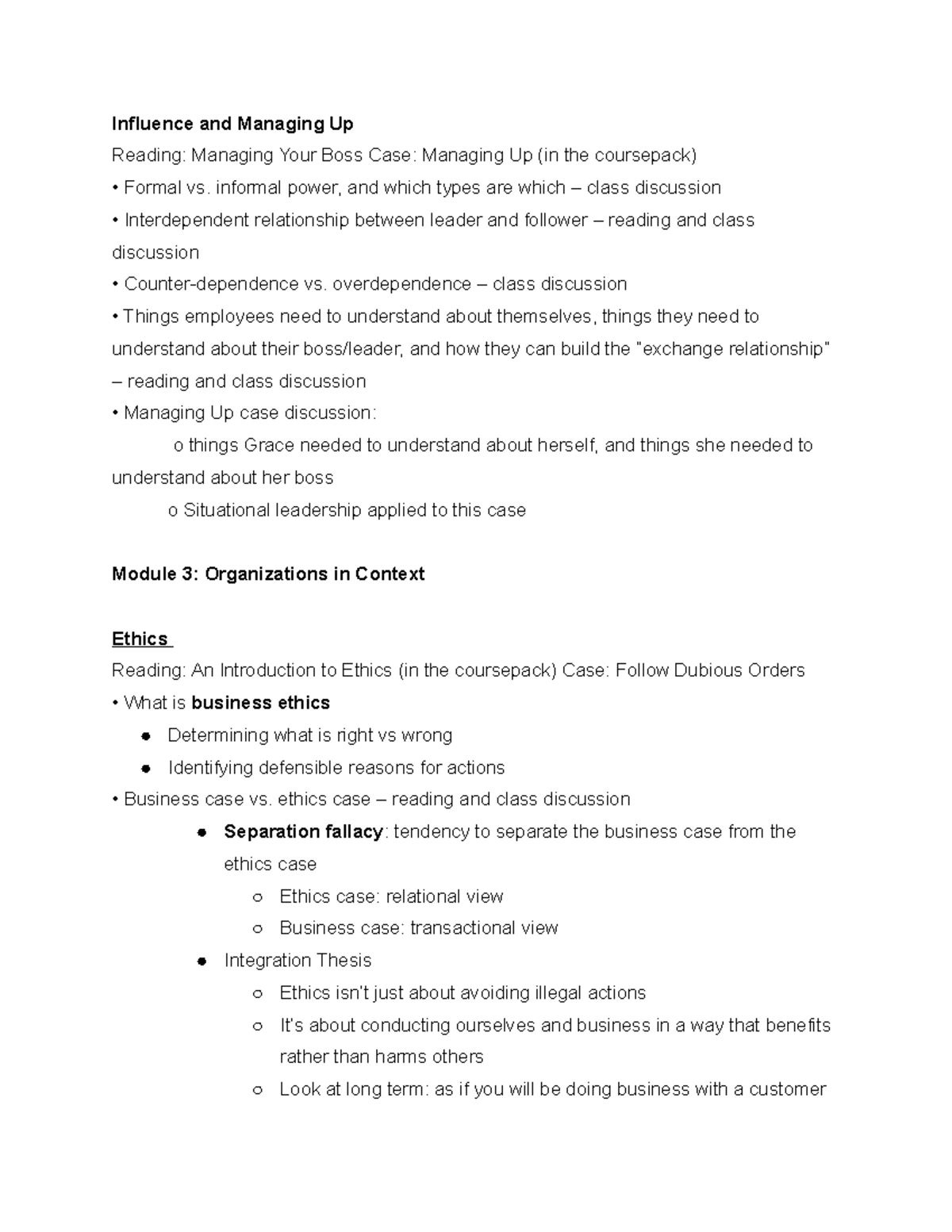 Comm Final Study Guide - Influence and Managing Up Reading: Managing ...
