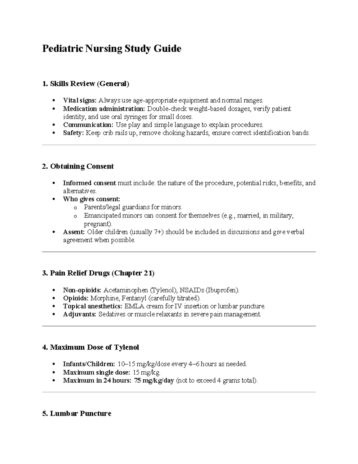 Pediatric Nursing Study Guide: Skills, Care, and Medications - Studocu