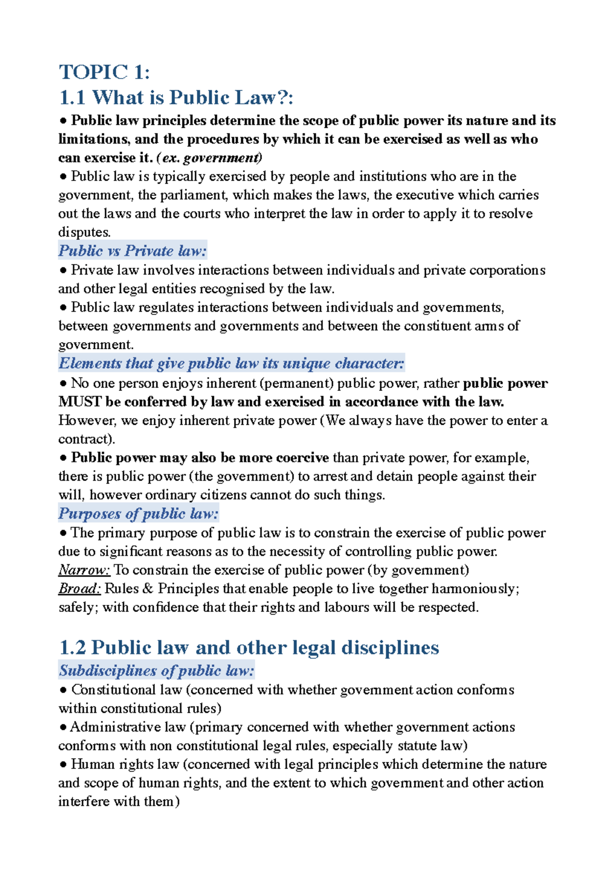Topic 1-3: Notes - TOPIC 1: 1 What is Public Law?: Public law ...