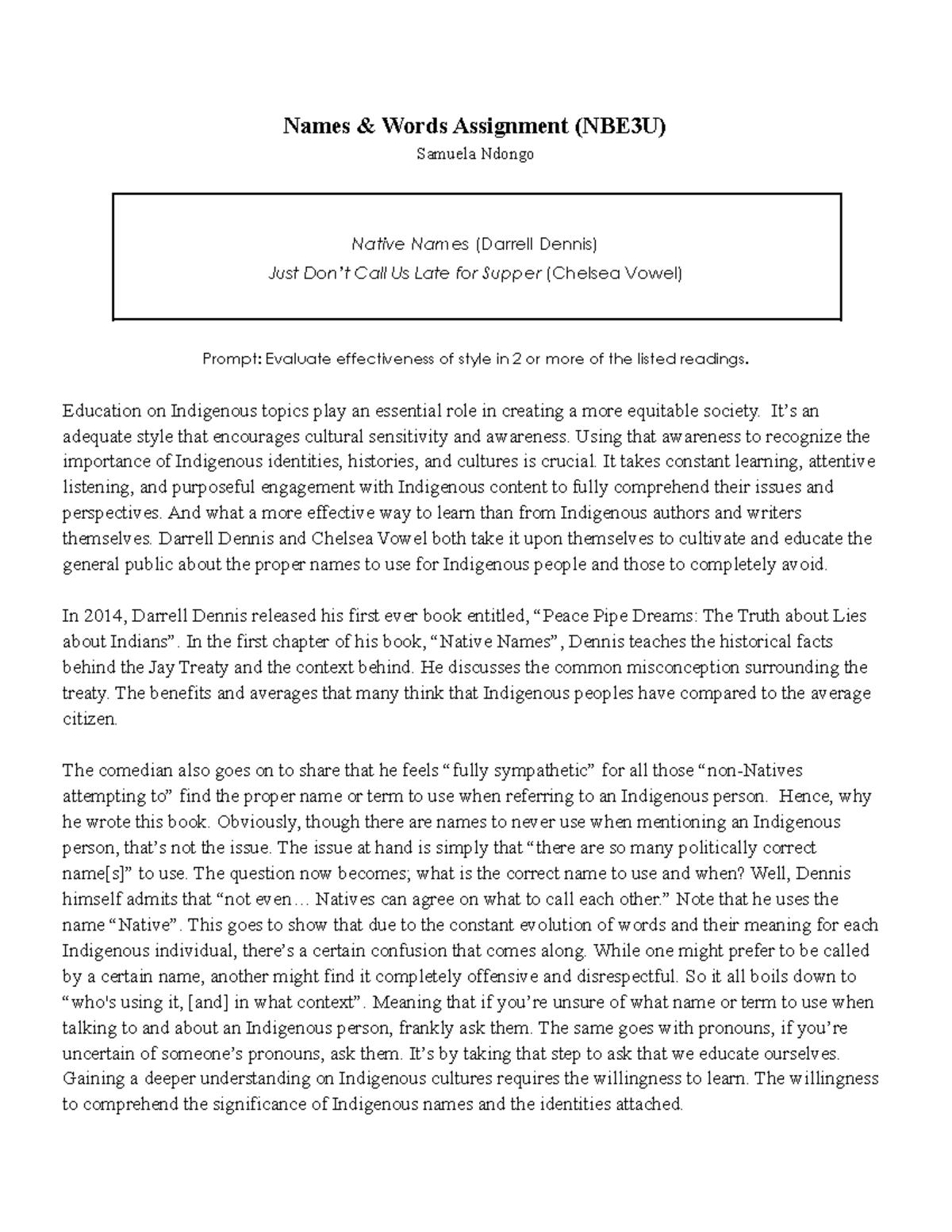 Re-written Names & Words Assignment (NBE3U) - Names & Words Assignment ...
