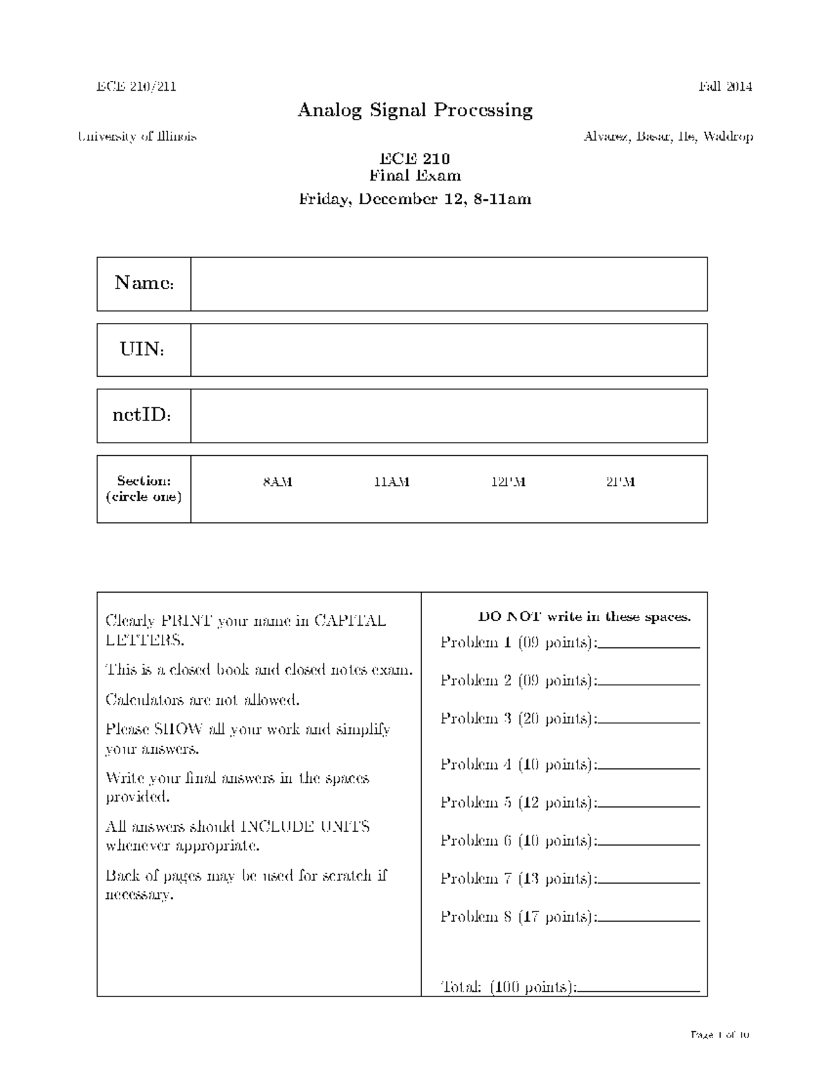 ECE 210 Final Exam Study Guide - Fall 2014 - Studocu
