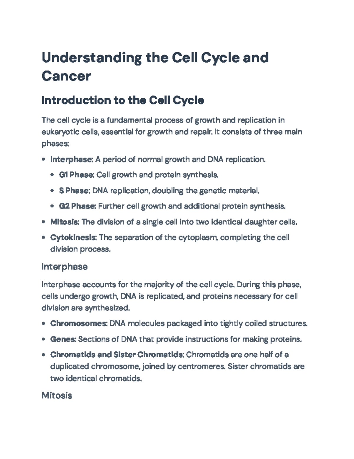 Understanding the Cell Cycle and Cancer - Concepts and Mechanisms ...