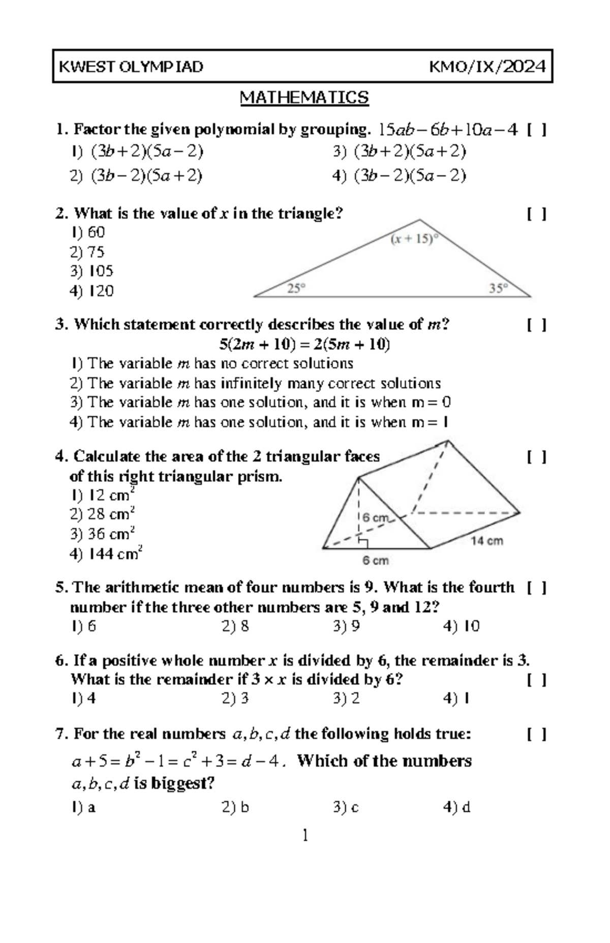 KMO 9th Grade Olympiad Mathematics: Factor & Solve Problems - Studocu