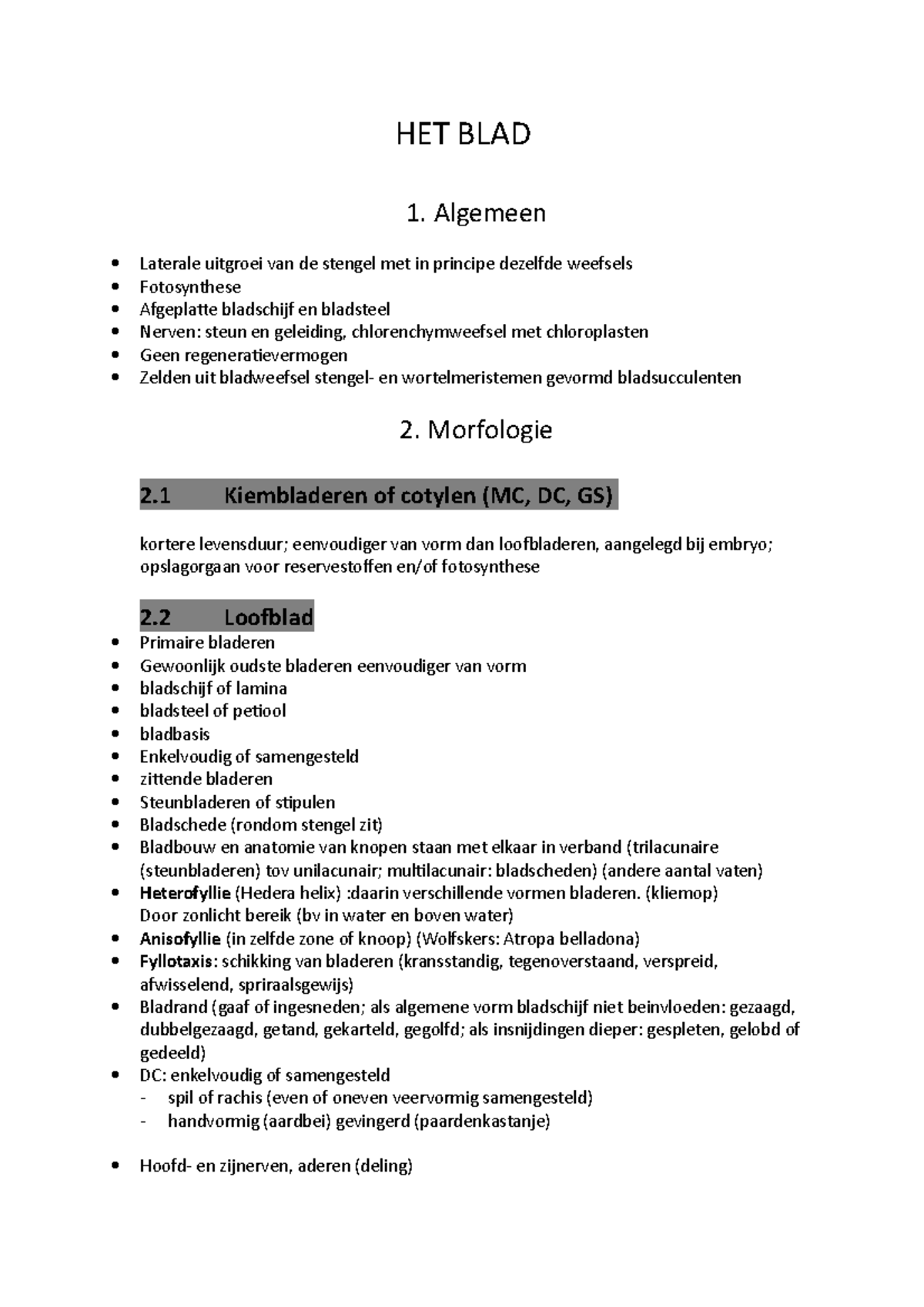 Bladstructuur en Morfologie - BIR Notities voor Studie - Studocu