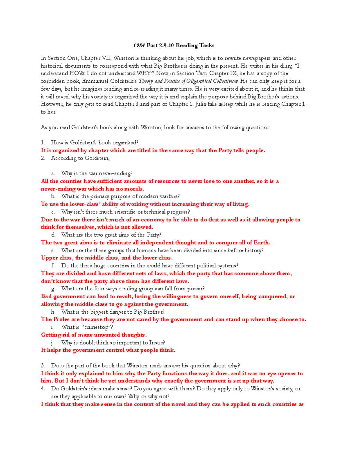 1984 2.9-10 Reading Tasks - 1984 Part 2-10 Reading Tasks In Section One ...