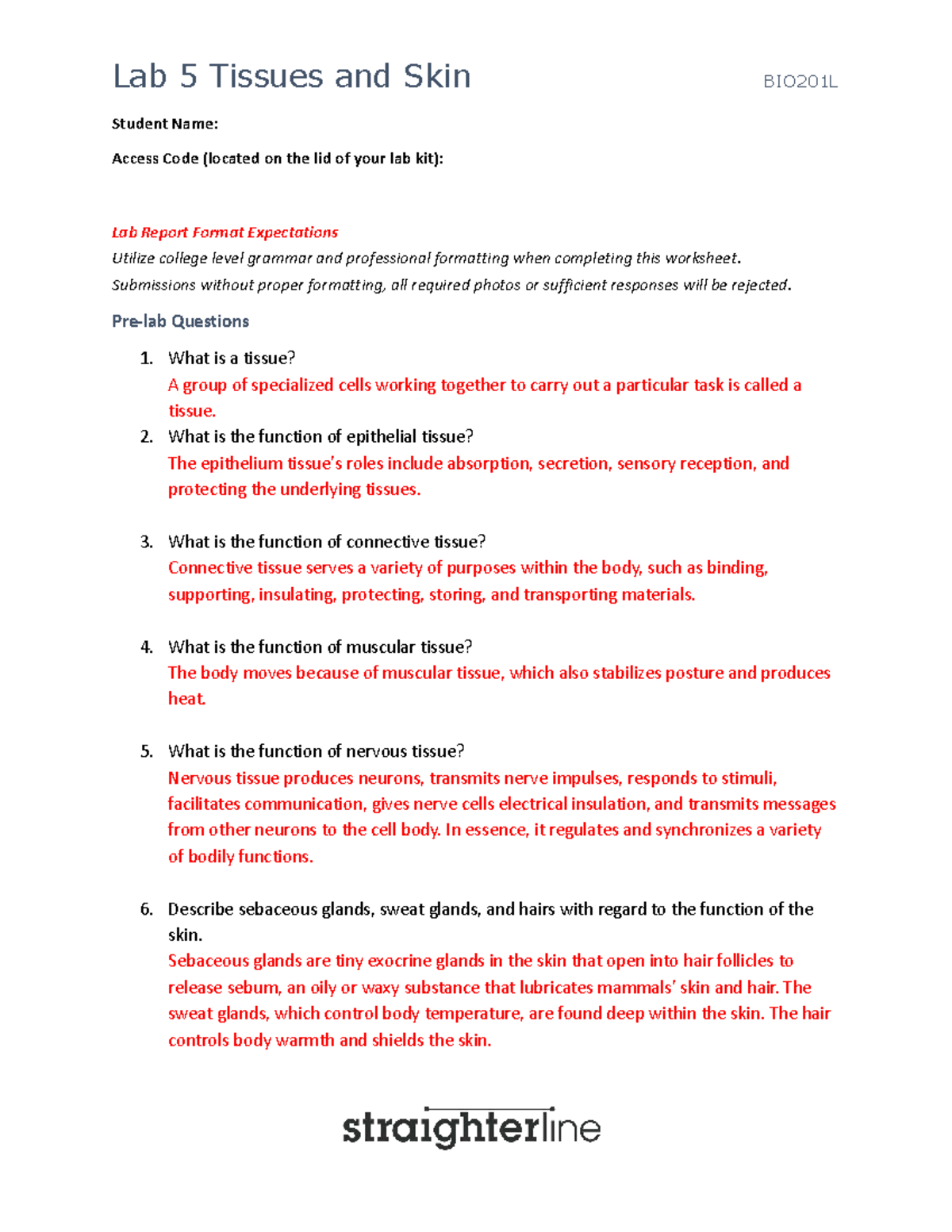 BIO201L Lab 5: Tissues and Skin Receptors Report - Studocu