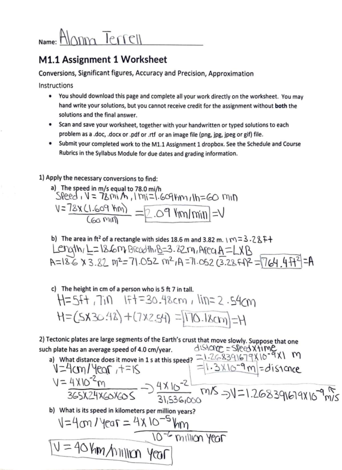 M1.1 Homework Assignment 1: Conversions & Significant Figures - Studocu