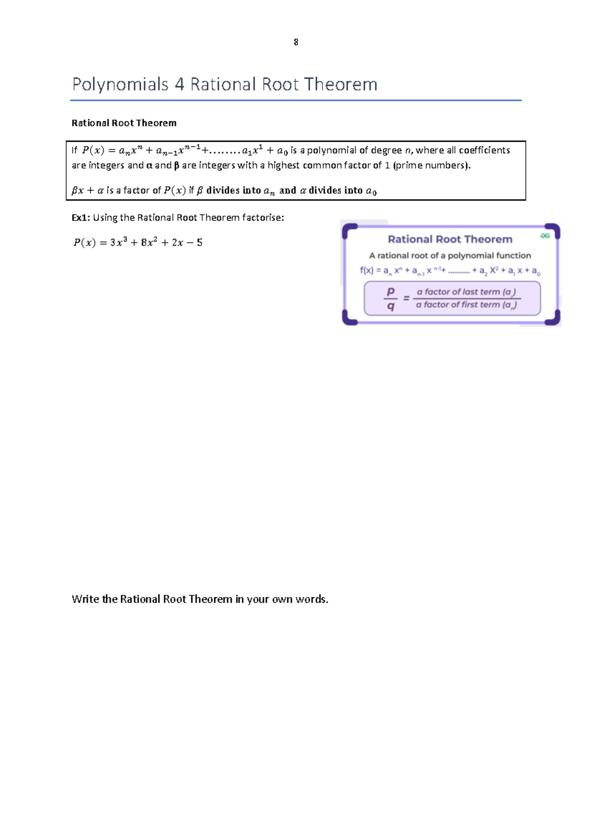 Polynomials 4&5: Rational Root Theorem & Applications Notes - Studocu