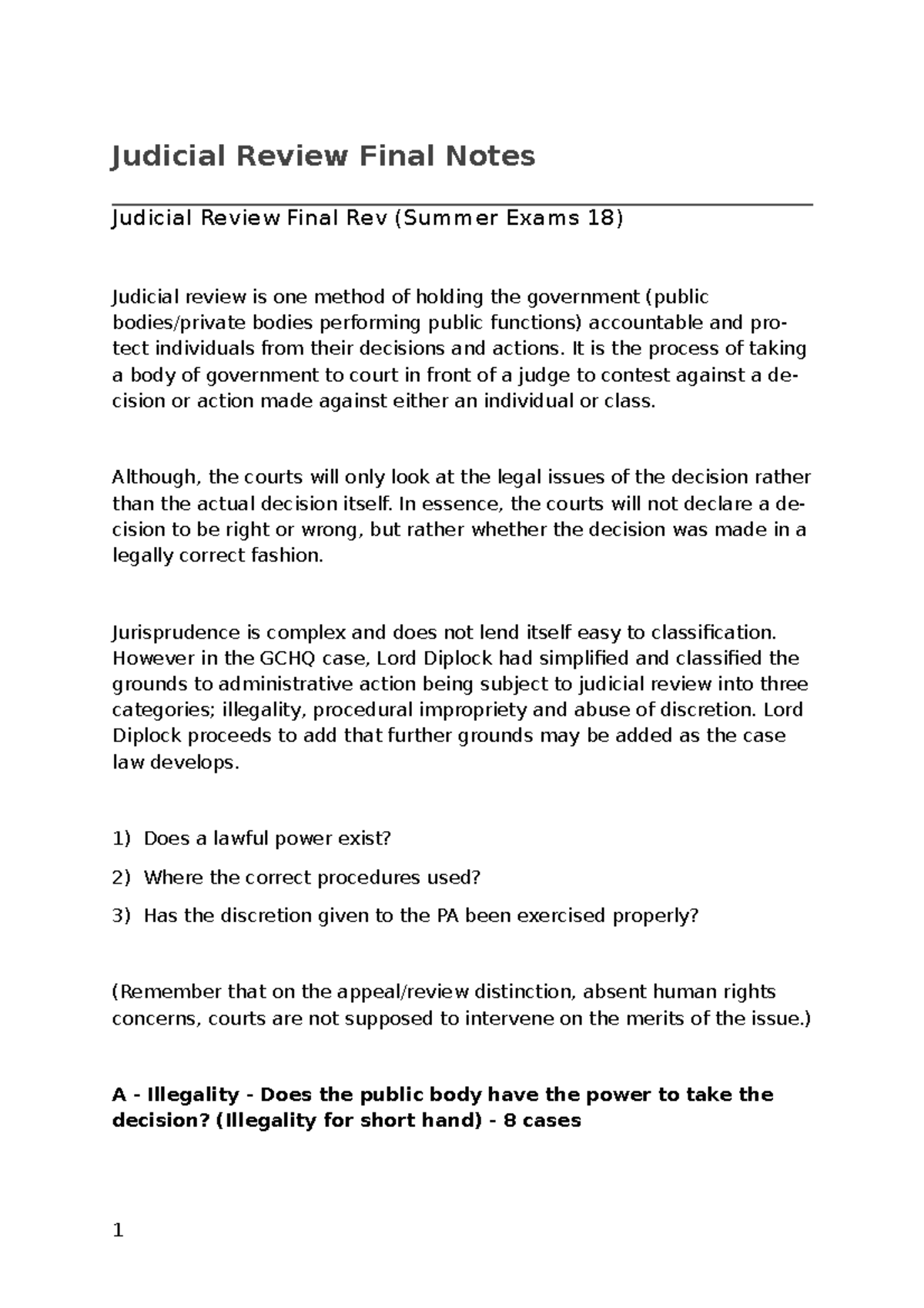 Judicial Review Final Exam Notes - Understanding Key Cases and ...