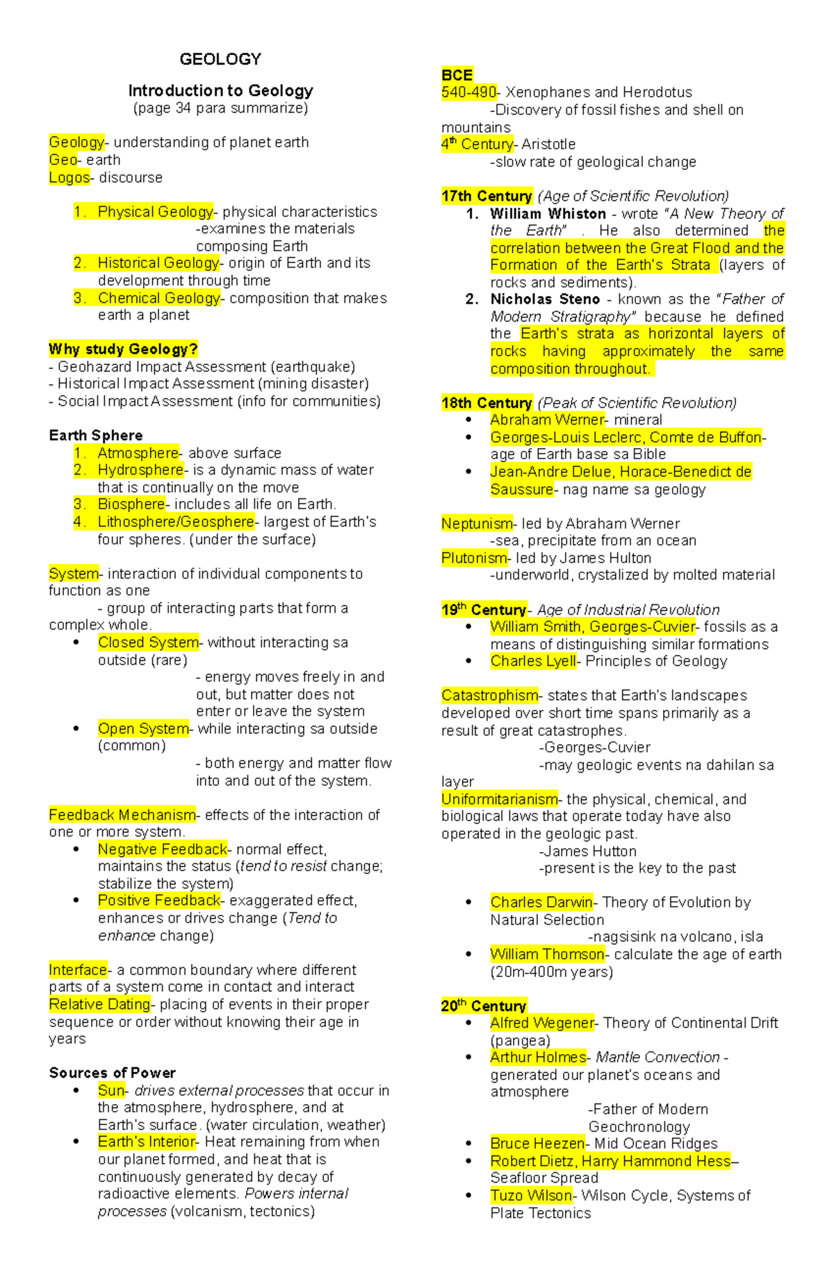 GEOLOGY Reviewer: Key Concepts and Earth Processes Summary - Studocu