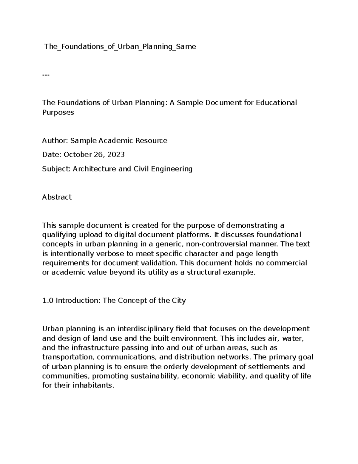 Foundations of Urban Planning: A Sample Document for ARCH 101 - Studocu