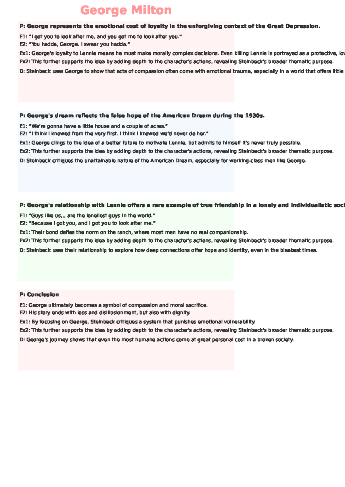 Of Mice and Men: In-Depth Character Analysis PEED Explanations - Studocu