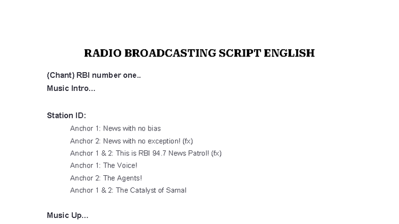 RBI 94.7 News Patrol Script - English 105236 - Studocu
