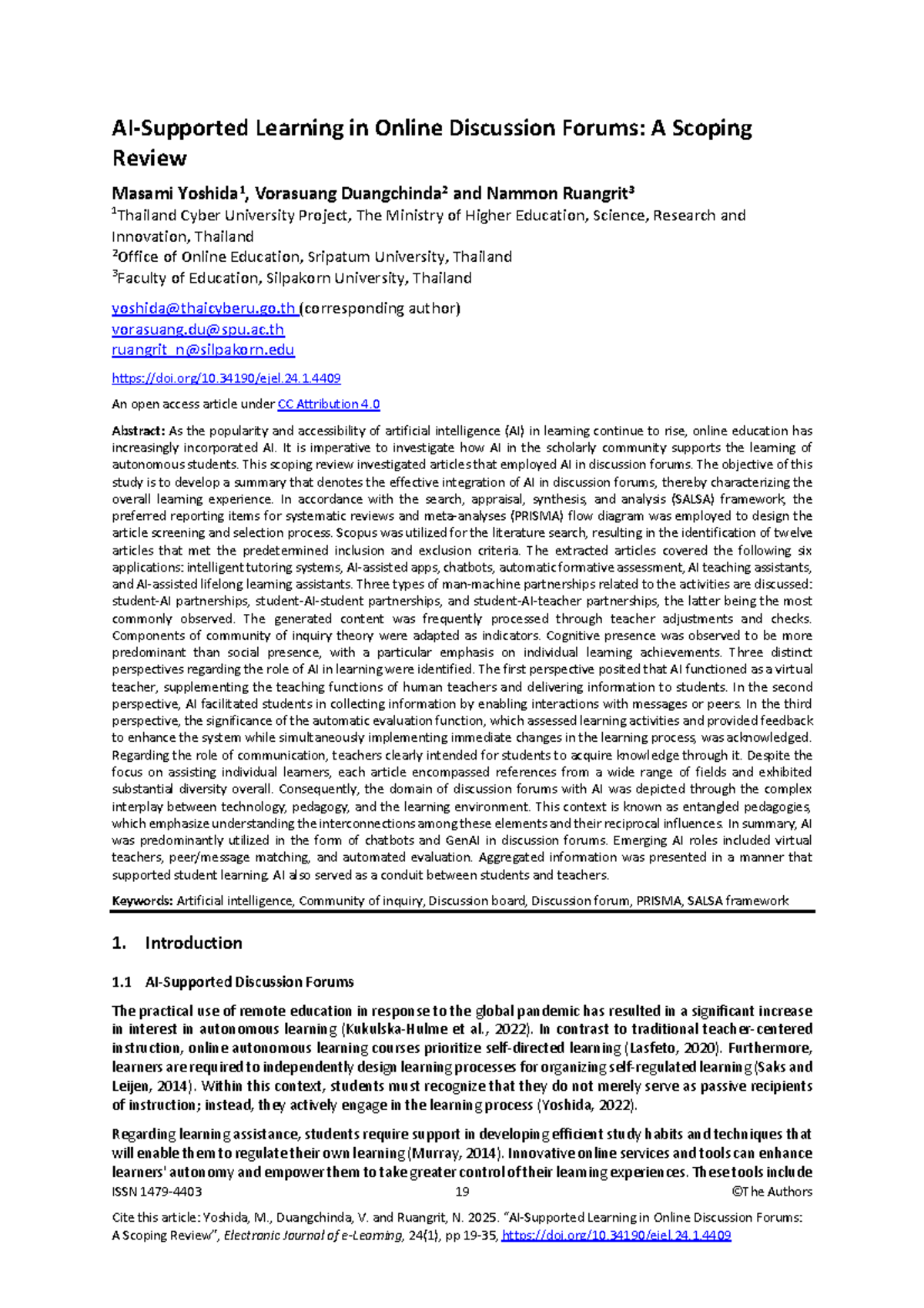 AI-Supported Learning in Online Discussion Forums: A Scoping Review ...