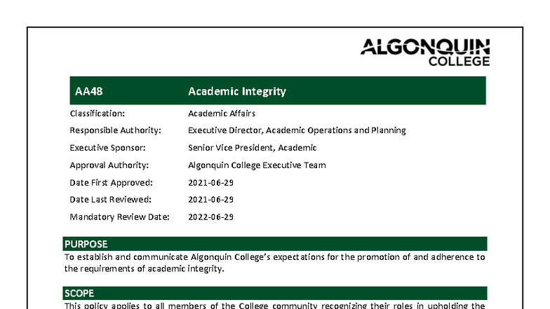 AA48 Academic Integrity Policy Overview and Guidelines - Studocu
