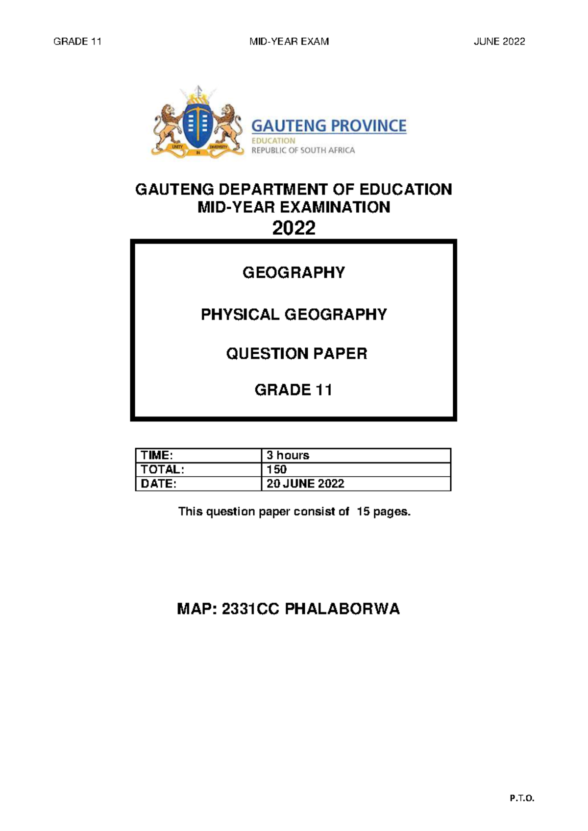Grade 11 Geography Mid-Year Exam Paper (June 2022) - Phalaborwa - Studocu