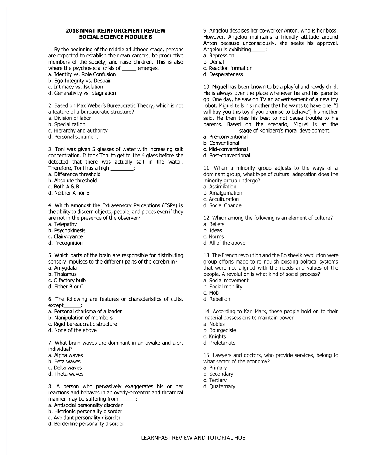 2018 NMAT Social Science Module B Review Notes - Studocu