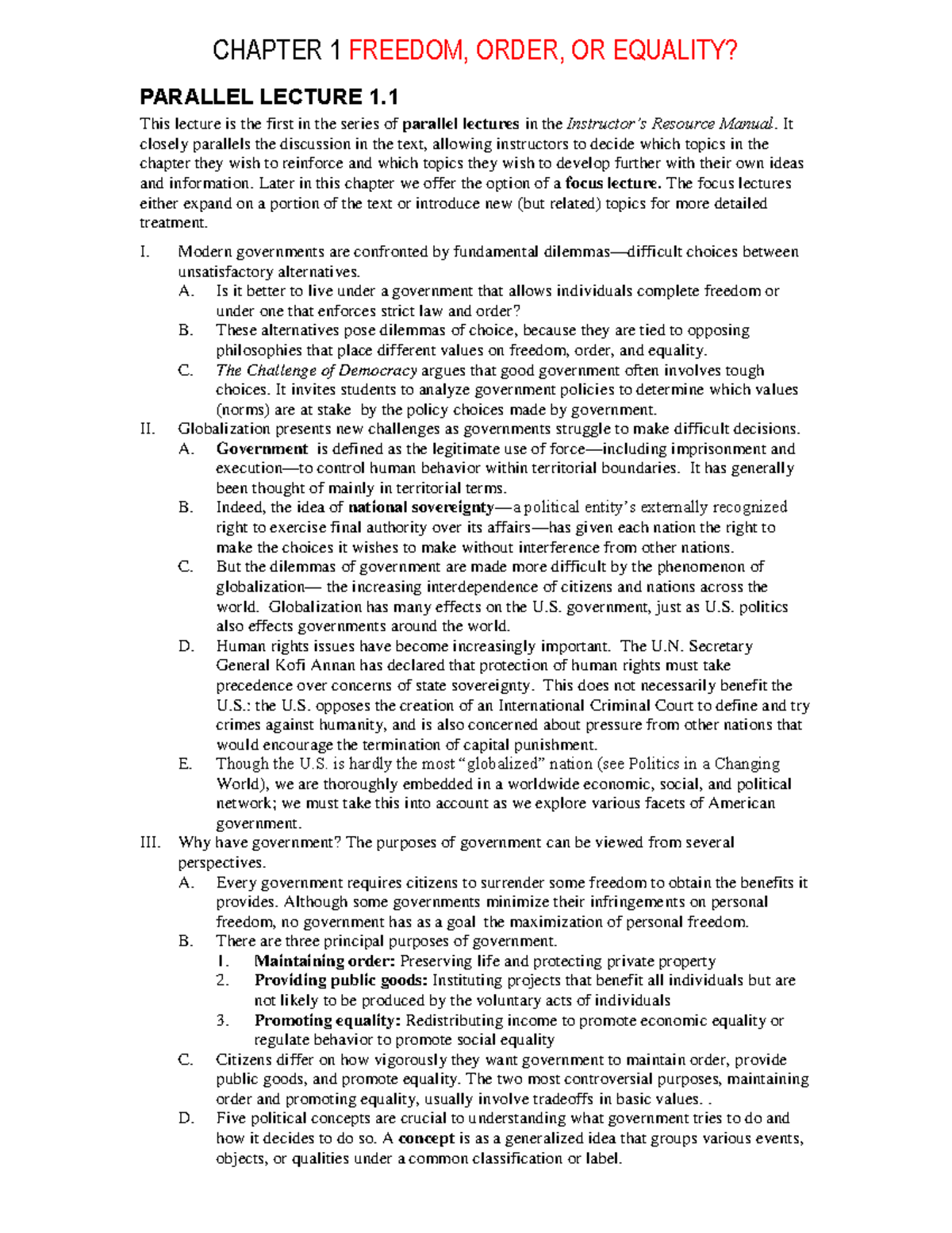 Ch01 Freedom, Order, and Equality: Key Concepts Explained - Studocu