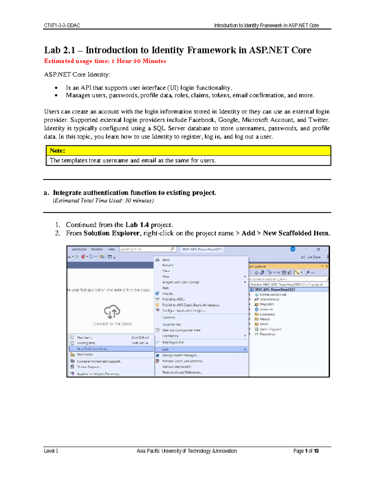 Lab 2 – Integrating Identity Framework in ASP.NET Core - Studocu