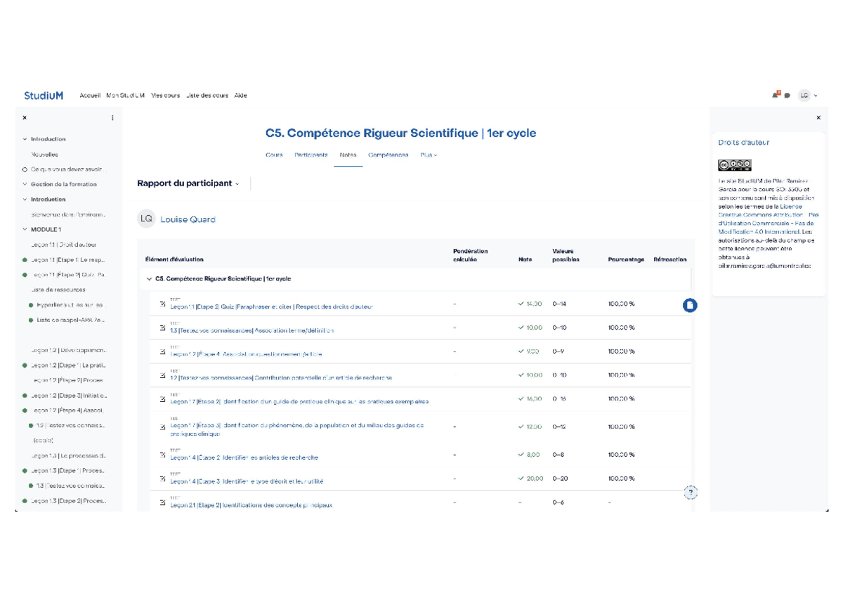 Rapport Module 1- Louise - StudiuM Accueil Mon StudiUM Mes cours Liste des cours Aide LQ x : x ...