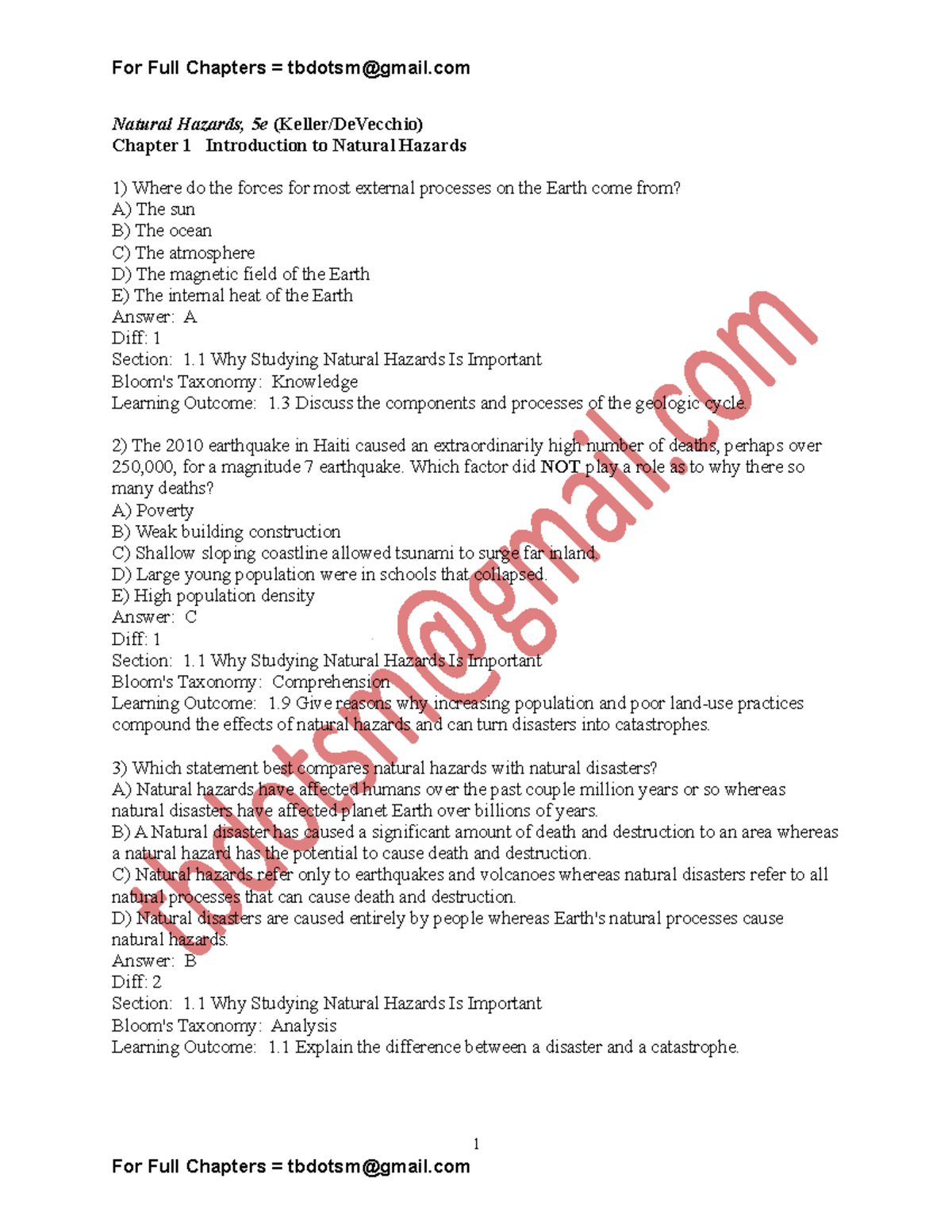 Solutions and Test Bank For Natural Hazards (Earth's Processes as ...