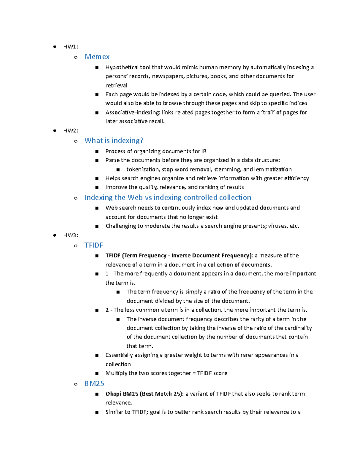 INFO498 Sp21 Midterm Review: Indexing, TFIDF, and Relevance Concepts ...