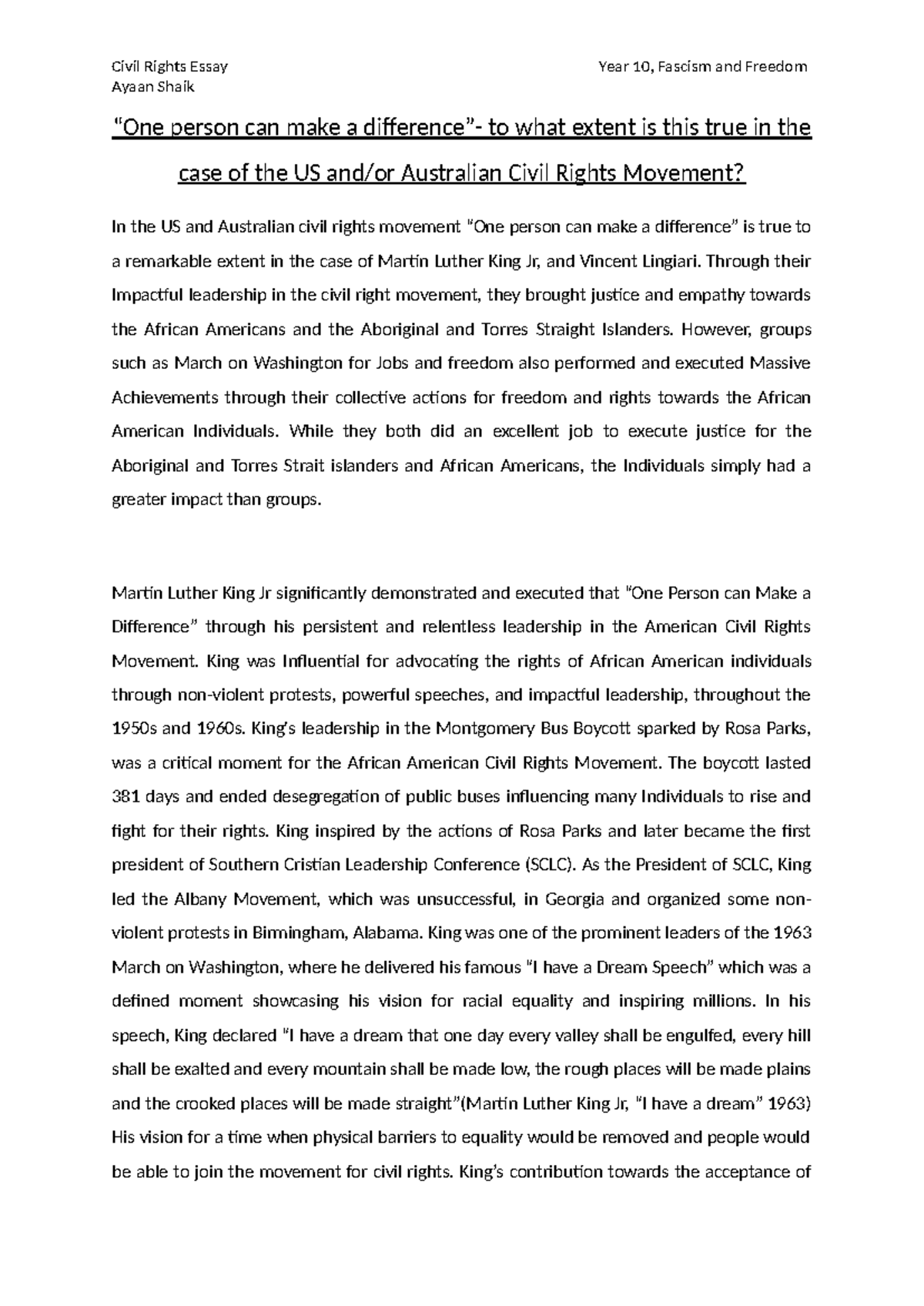 Civil Rights Essay: The Impact of Individual Leadership in US ...