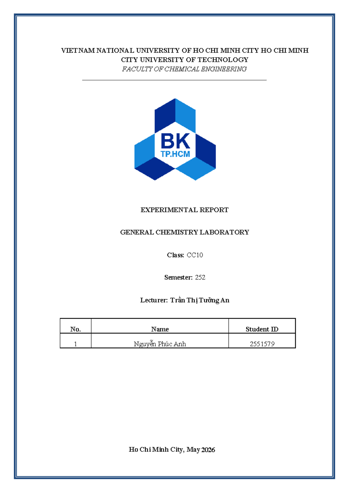 CC10 General Chemistry Lab Report: Experimental Results and Analysis ...