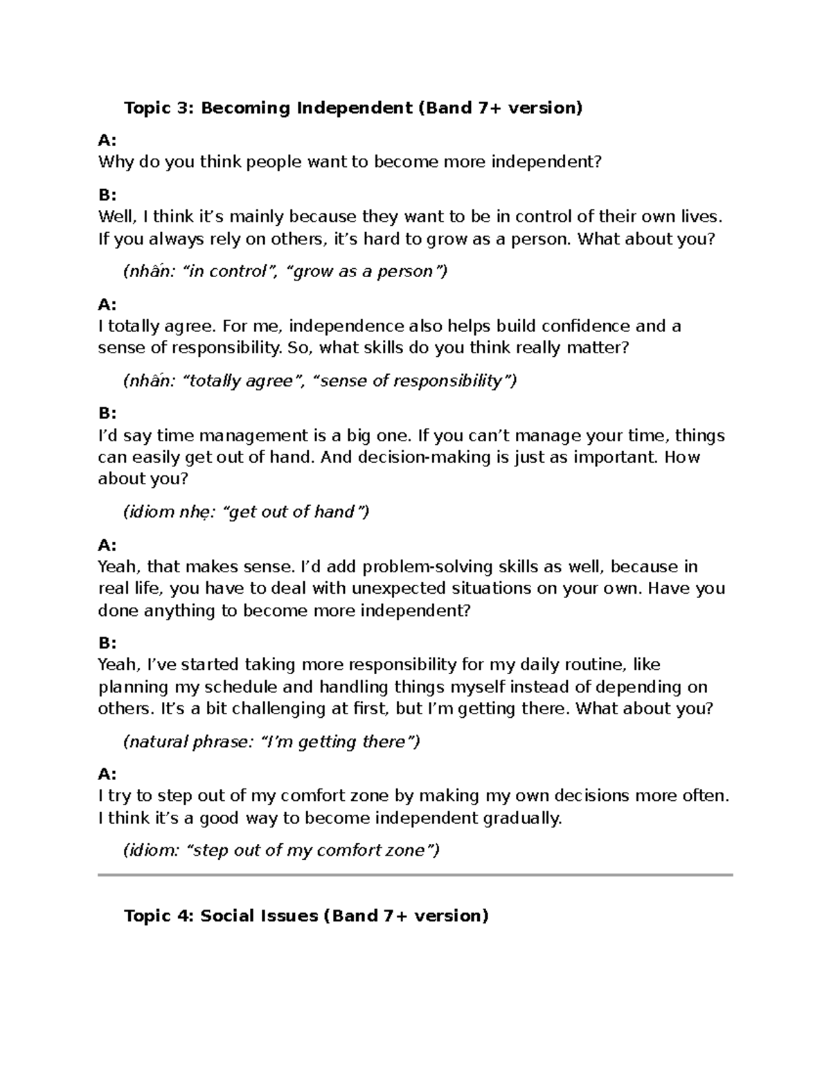Topic 3 & 4: Independence & Social Issues Discussion (Band Version ...