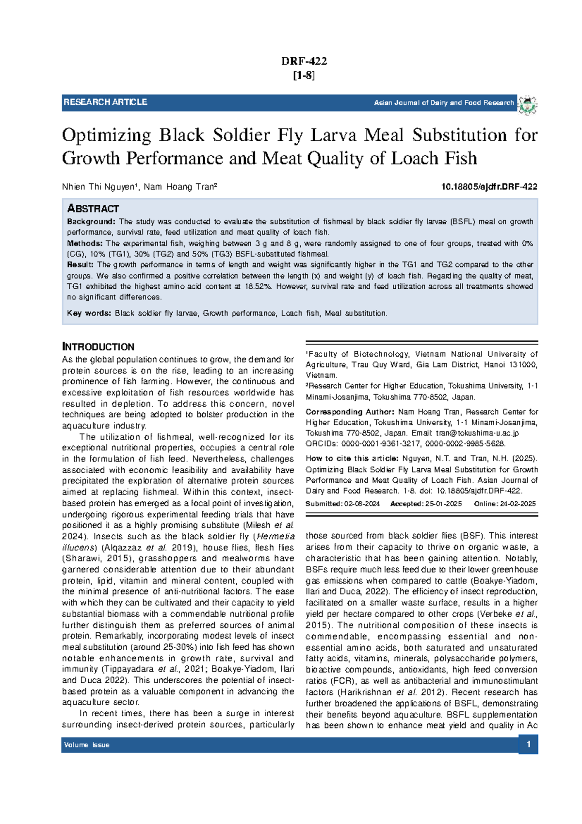 Optimizing BSFL Meal Substitution for Growth & Meat Quality in Loach ...