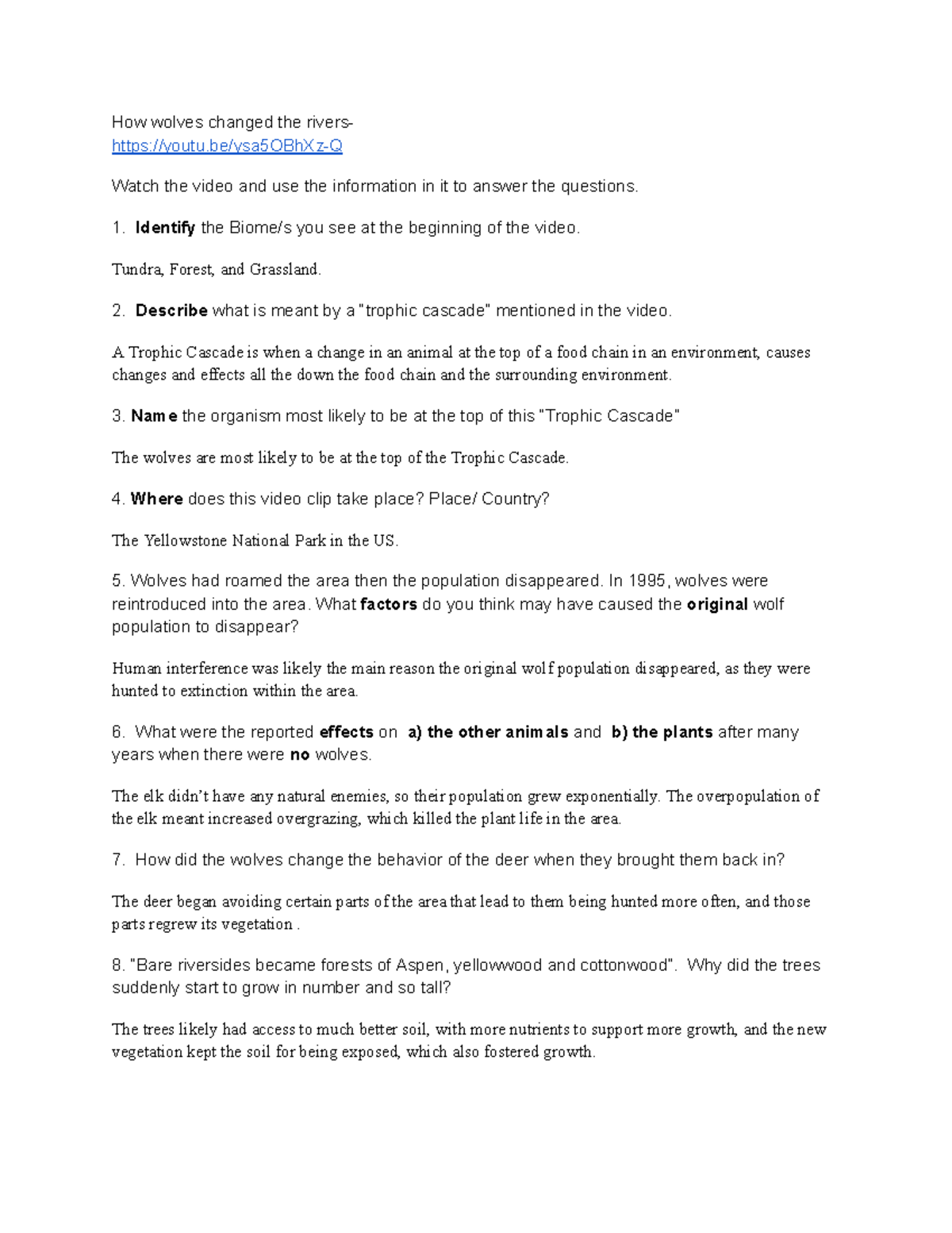 How Wolves Changed the Ecosystem: A Study on Trophic Cascades - Studocu