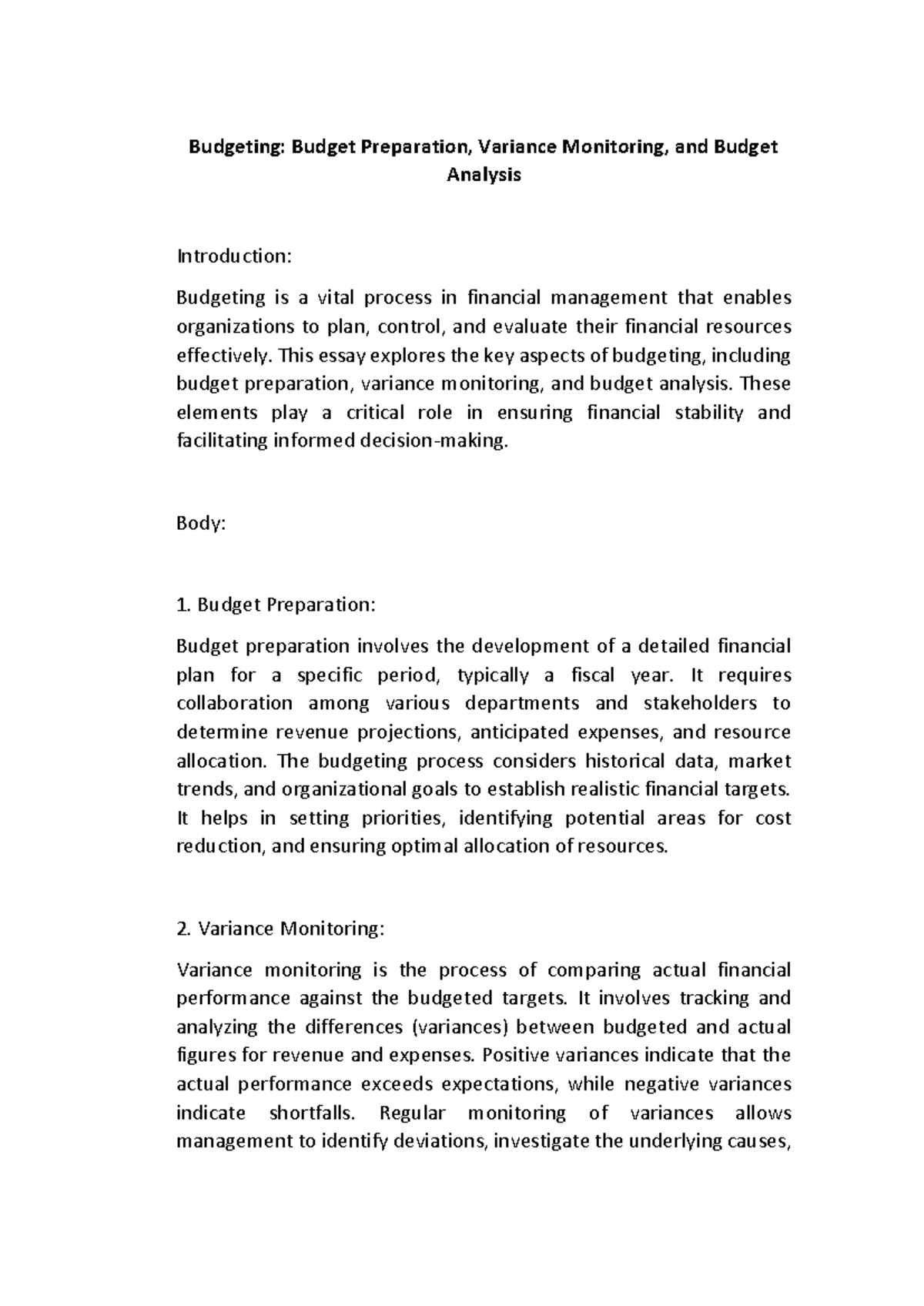 Budgeting Insights: Prep, Monitoring & Analysis Explained - Studocu