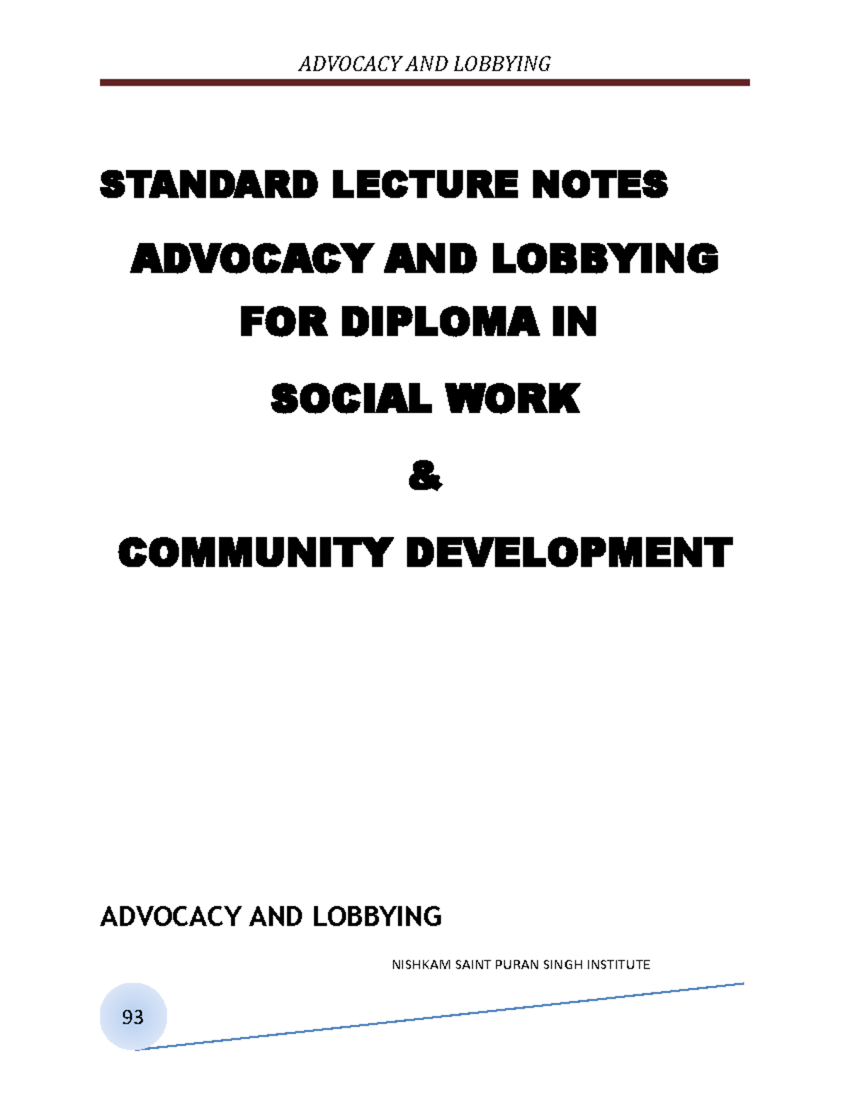 Advocacy and Lobbying in Social Work: Lecture Notes for DSW 101 - Studocu