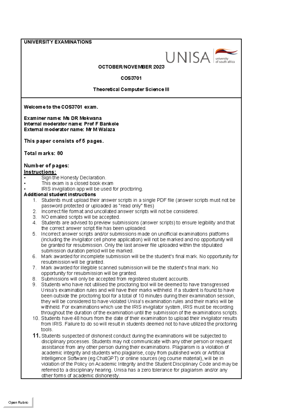 COS3701 2023 Final Exam: Theoretical Computer Science Guidelines - Studocu