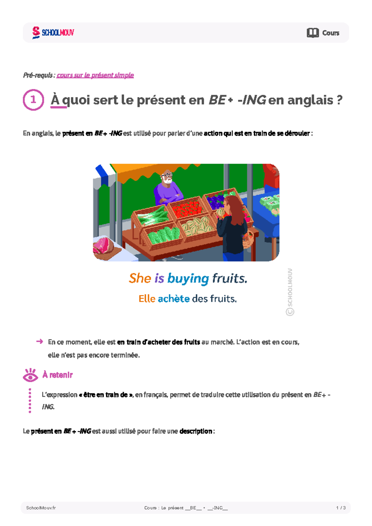 Cours : Présent en BE - Fiche de Cours Anglais 6ème - Studocu