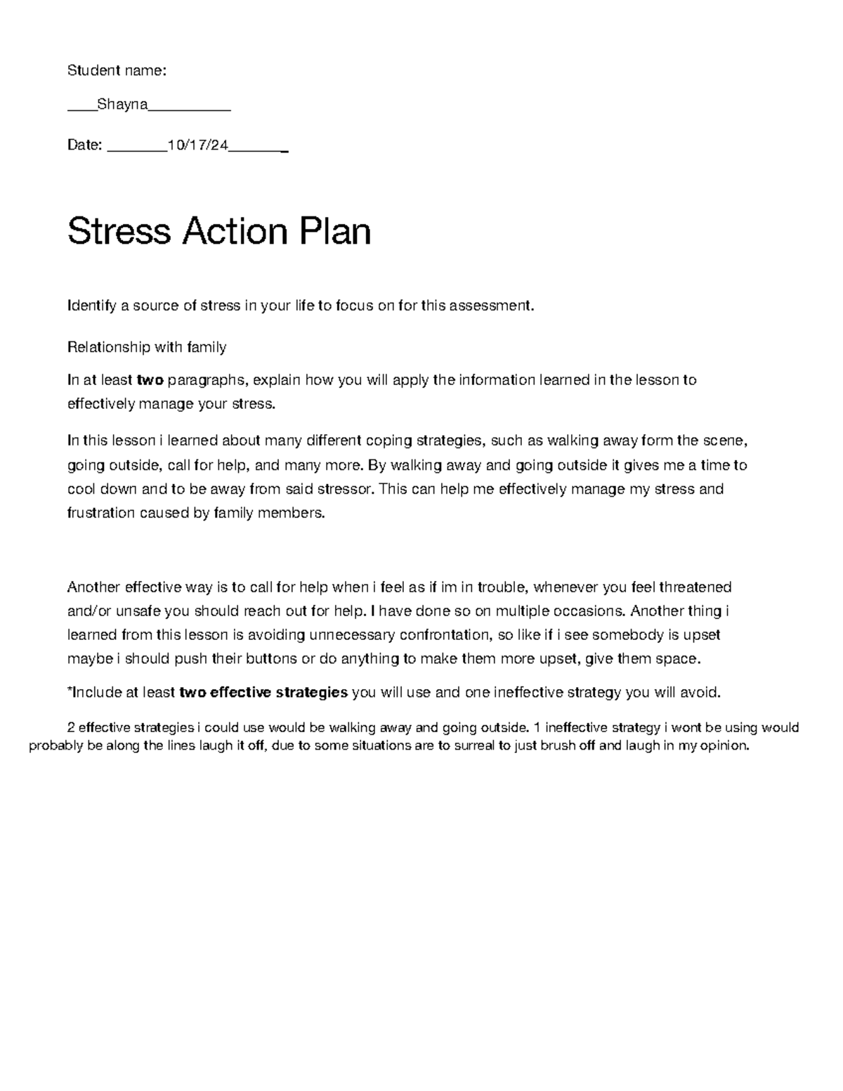 4.06 Coping Strategies for Stress Management - Psych 1 Essay - Studocu