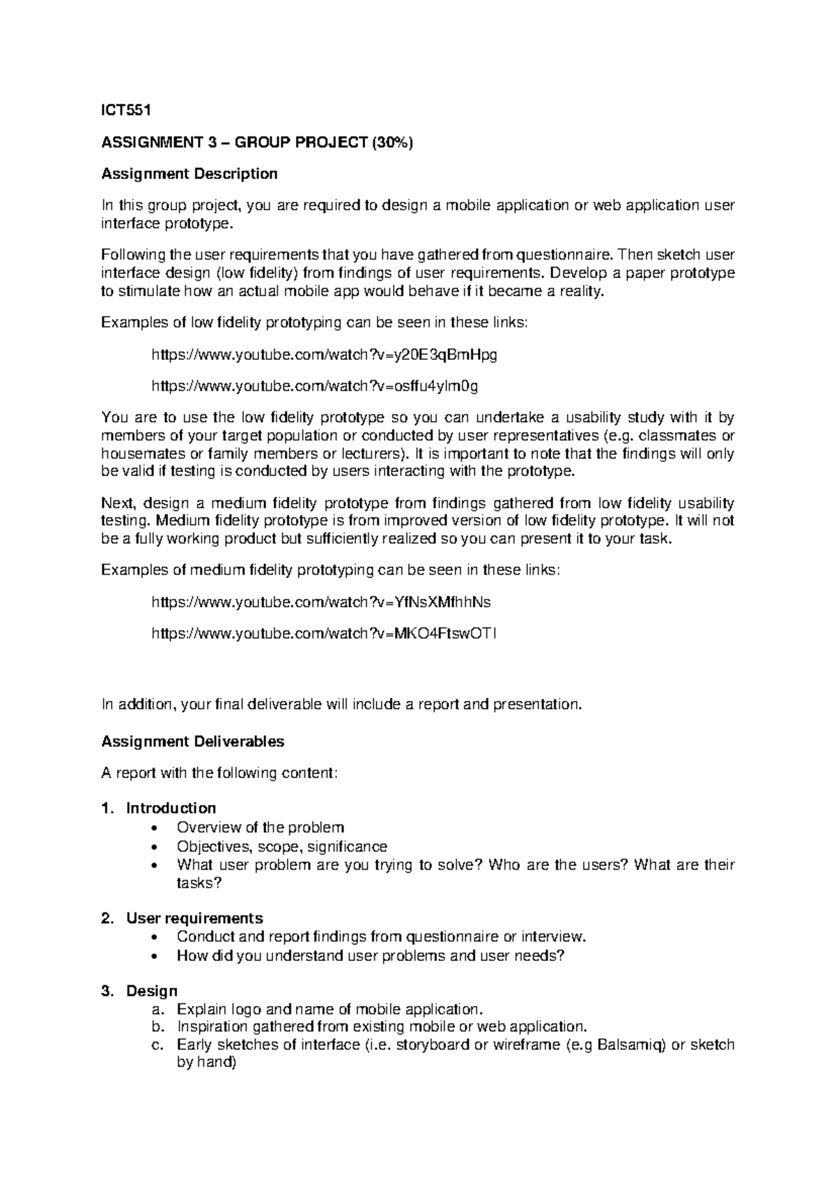 ICT551 ASSIGNMENT 3 GROUP PROJECT: Mobile App UI Prototype Design - Studocu