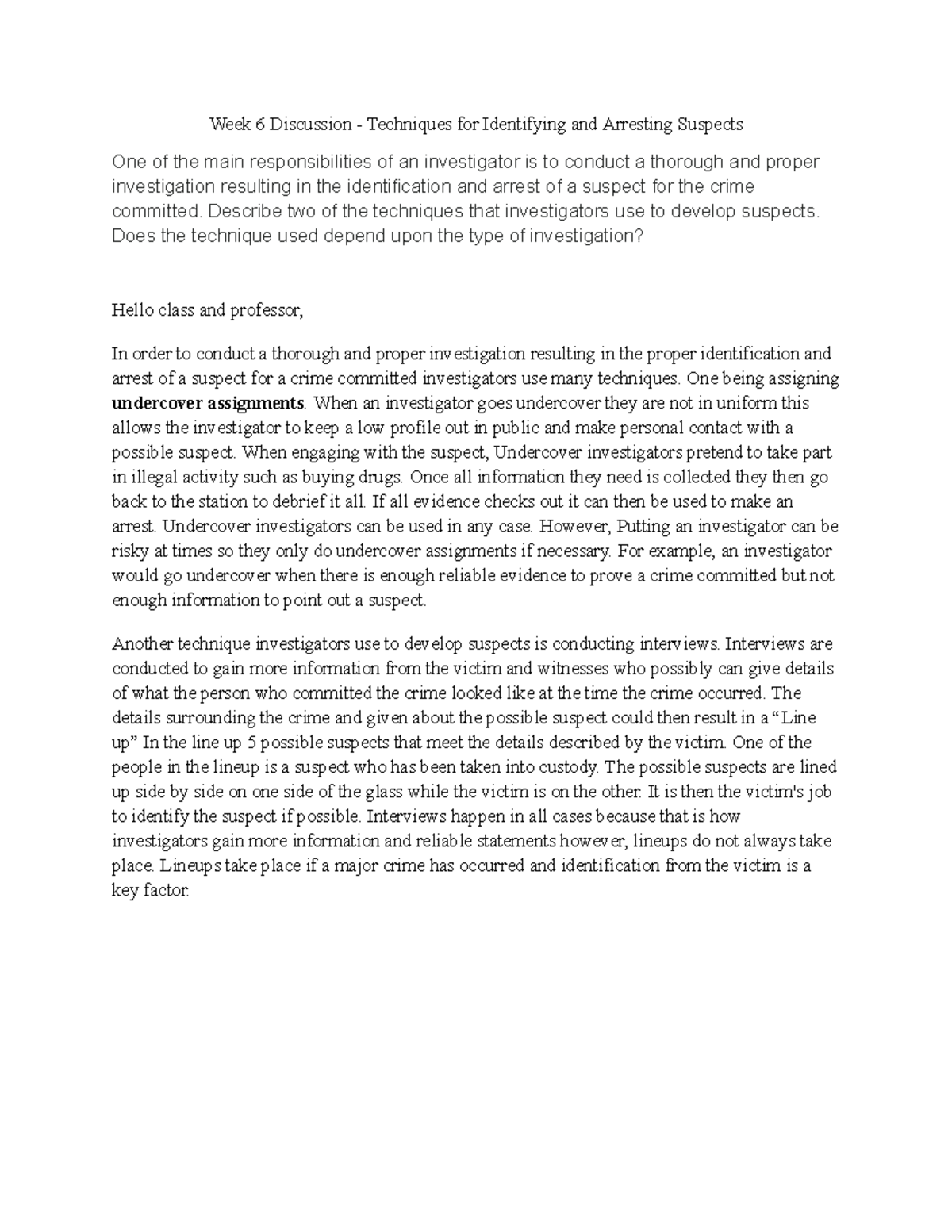 Week 6 Discussion - Techniques for Suspect Identification & Arrest ...